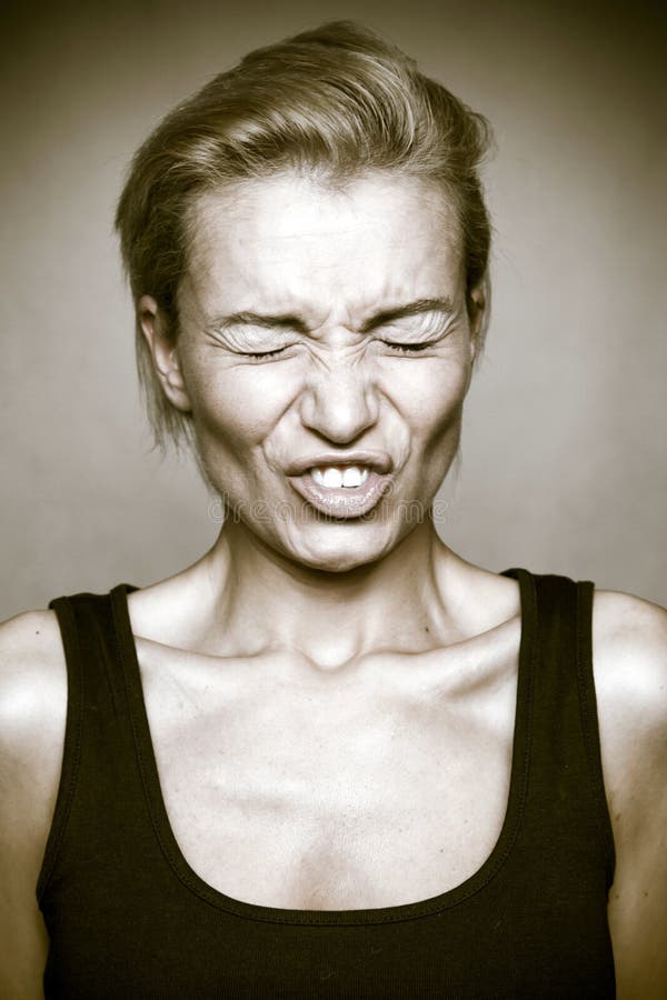 Disgusted Expression on the Young Woman`s Face Stock Image - Image of ...