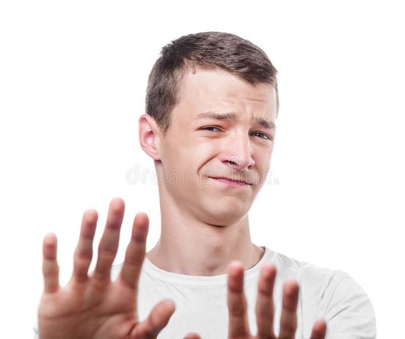 Disgusted man stock image. Image of hand, fearful, concept - 57063165