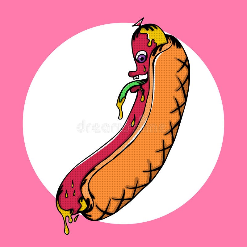 Disgusting Hot Dog Monster with Mustard Stock Vector - Illustration of ...