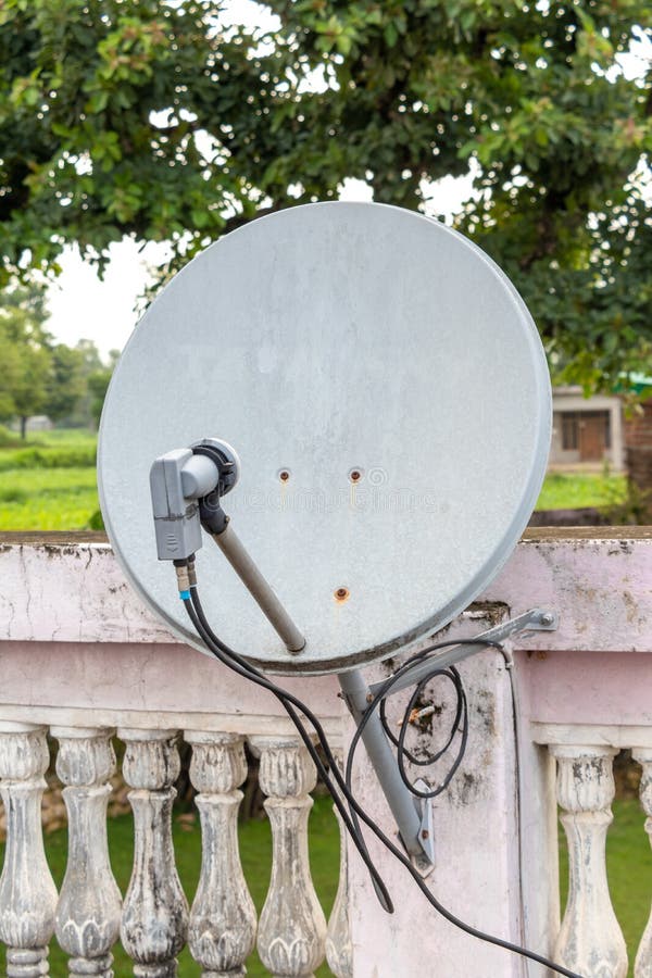 Dish Antenna, Satellite Dish Installed with Wall on Terrace Stock Image ...