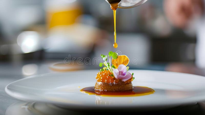A Dish Being Finished with a Drizzle of Intricate Patterns Made from ...
