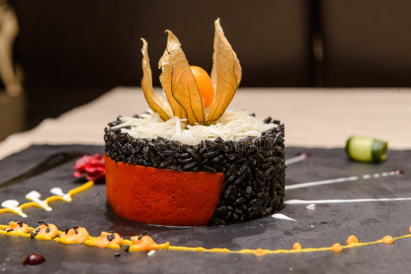 Dish of Black Risotto with Squid Ink Stock Image - Image of grilled ...