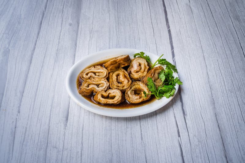Dish Braised Pig Intestines Chopped Served Up Stock Photos - Free ...