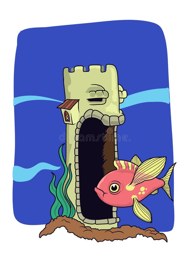 Dish and Castle Under Water Stock Vector - Illustration of fishbowl ...