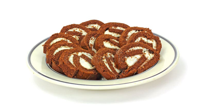 Dish Chocolate Cream Filled Roll Slices Stock Photo - Image of snack ...