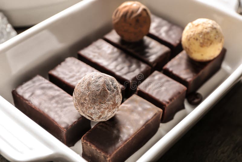 Dish with Delicious Chocolate Candies Stock Image - Image of diet ...
