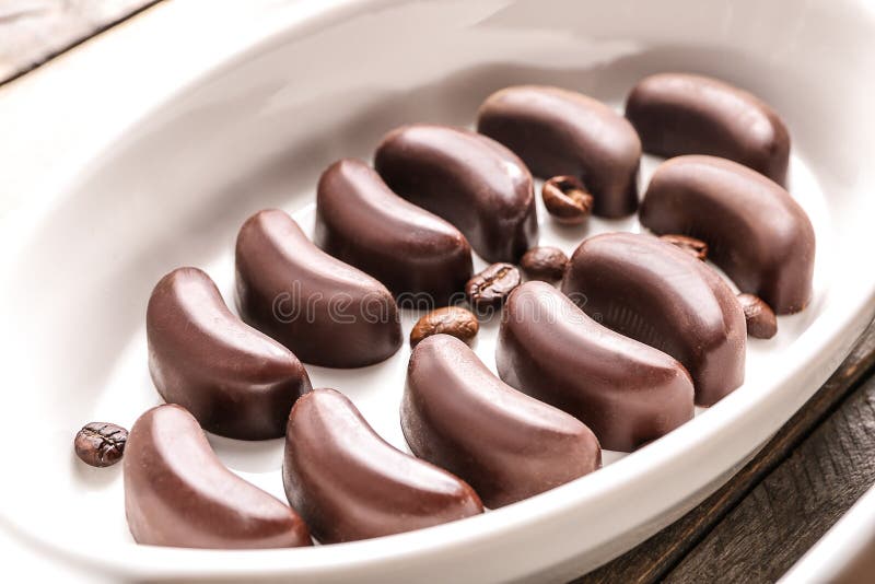 Dish with Delicious Chocolate Candies Stock Photo - Image of snack ...