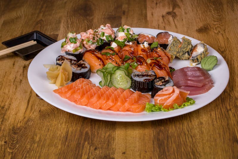 Dish with Different Types of Japanese Food Stock Image - Image of ...