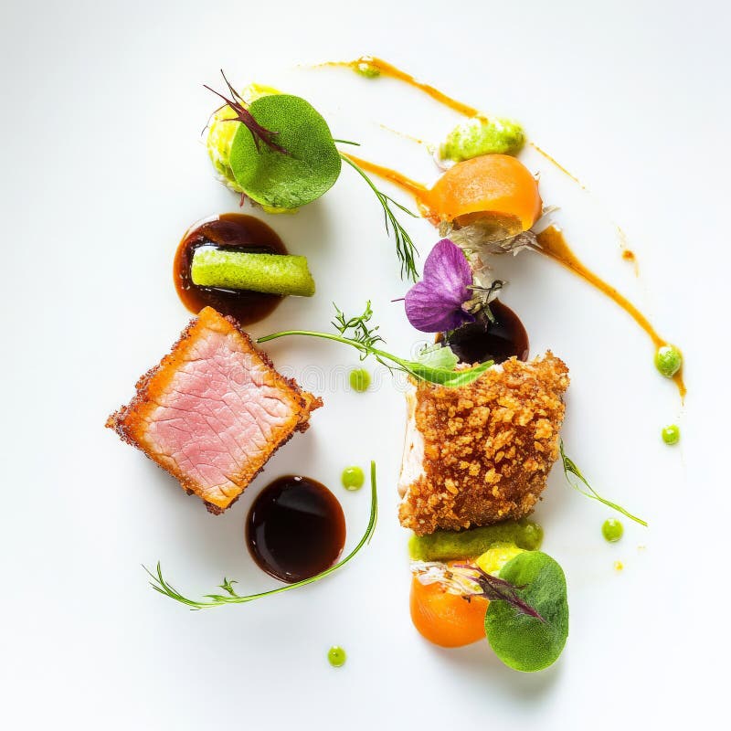 A Dish Emphasizing a Contrast in Cooking Methods: Perhaps a Seared ...