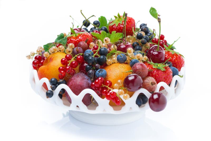 Dish with Fruit and Seasonal Berries, Isolated Stock Image - Image of ...