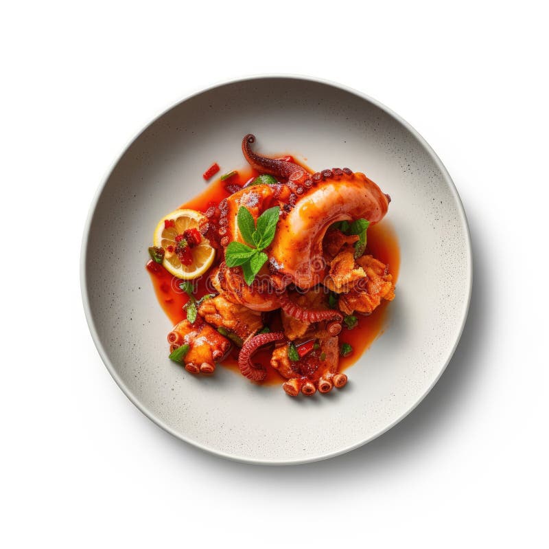 Dish with grilled octopus stock illustration. Illustration of octopus ...