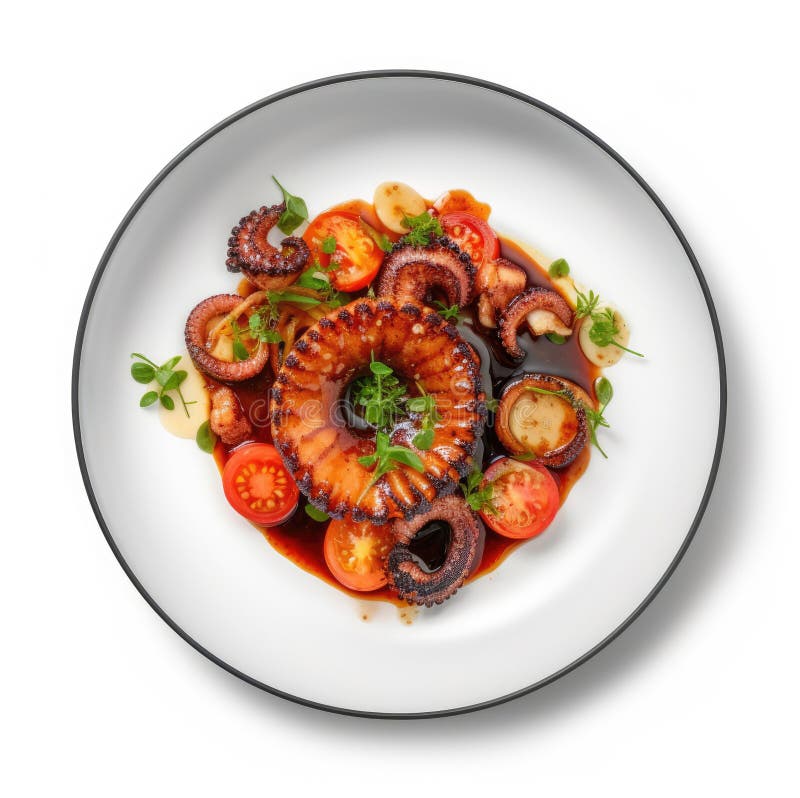 Dish with grilled octopus stock illustration. Illustration of octopus ...