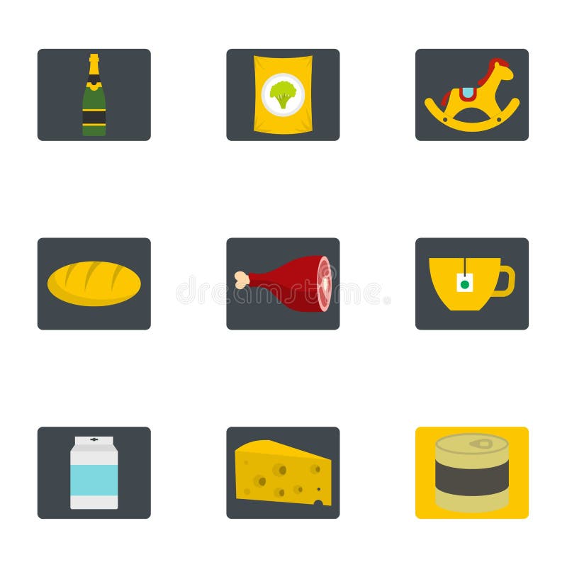 Dish icons set, flat style stock vector. Illustration of milk - 98977909