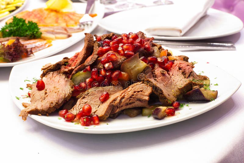Dish with meat stock image. Image of pomegranate, restaurant - 28561877