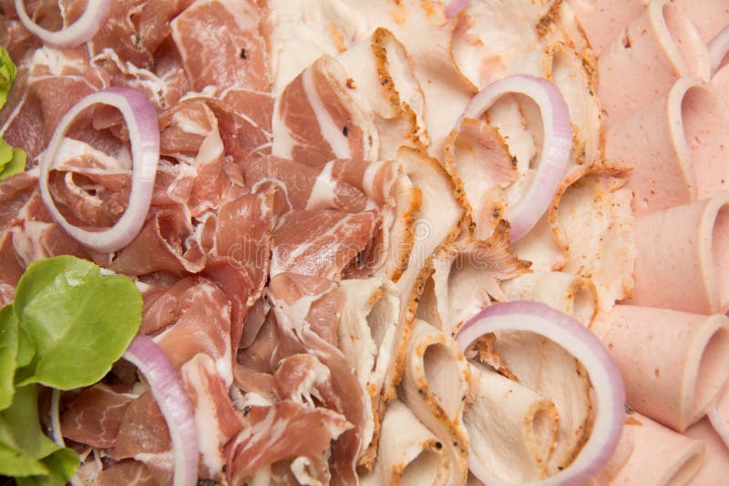 Dish of Mixed Cold Cuts on White Stock Photo - Image of platter, meal ...