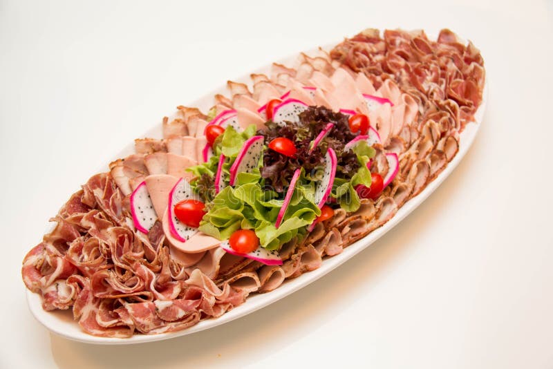 Dish of Mixed Cold Cuts on White Stock Photo - Image of platter, meal ...