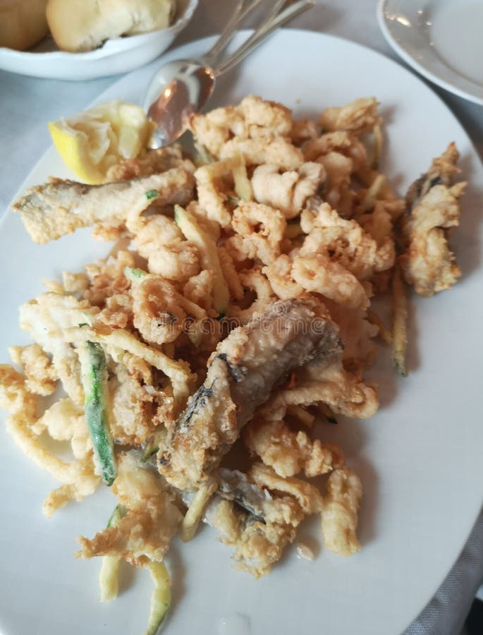 Dish of Mixed Fried Mediterranean Fish Feeding Stock Image - Image of ...