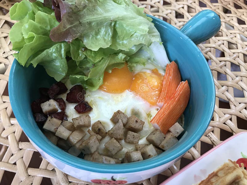 Pan Eggs with Various Topping in Thailand. Stock Image - Image of ...