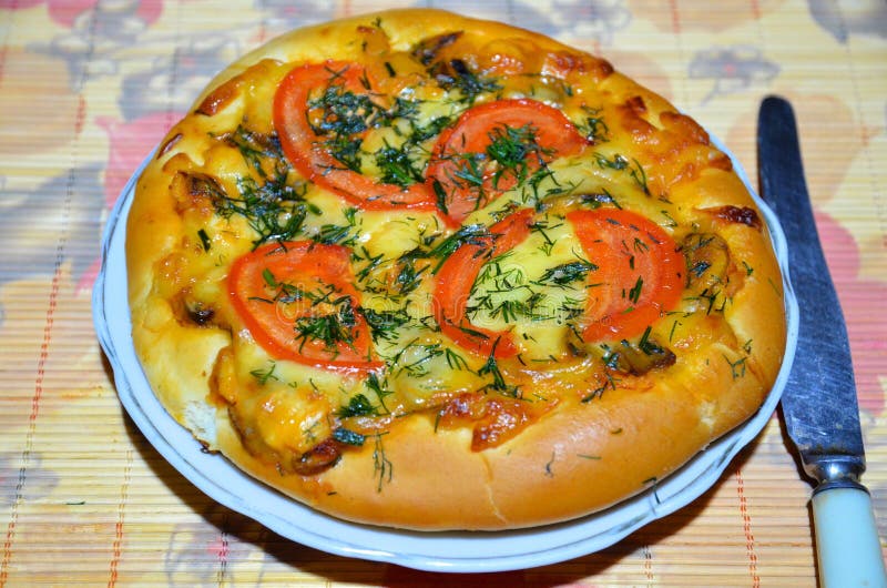 A Dish with Pizza and a Knife Lying with Poison. Stock Photo - Image of ...
