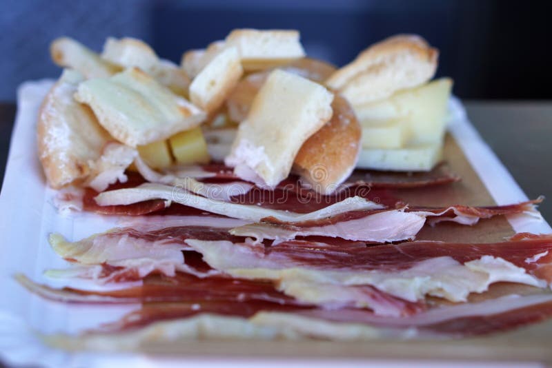 Dish, Typical Spanish Racion of Serrano Ham, Bread and Cheese Stock ...