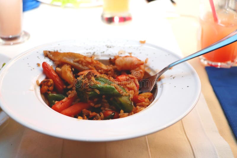 Dish Rice with Seafood on the Table in a Restaurant Stock Photo - Image ...