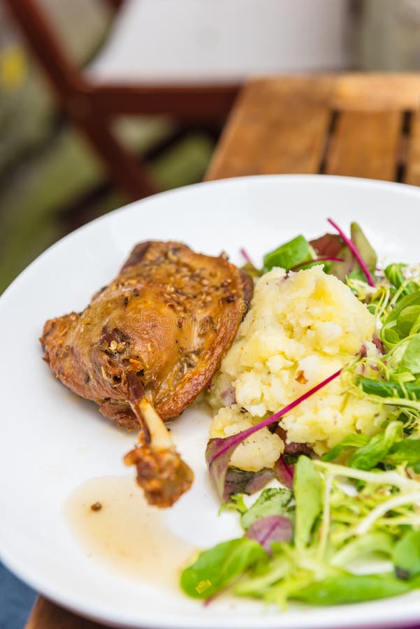 Dish with a Roasted Duck Leg and Green Salad Stock Photo - Image of ...