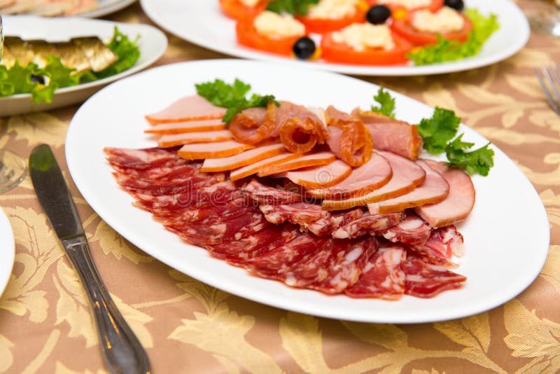 Dish with Sliced Meat Products Stock Image - Image of close, breakfast ...