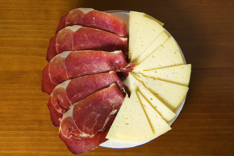 Dish with Slices of Ham and Cheese Stock Image - Image of serving ...