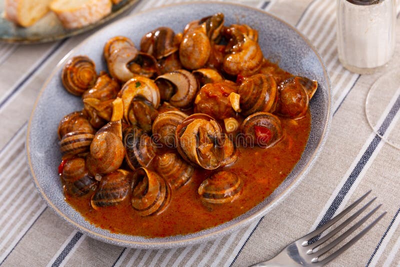 Dish of Snails Prepared at Spanish Style Stock Photo - Image of cooked ...