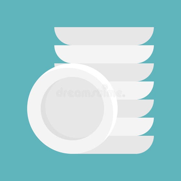 Dish and Stack of Dishes Icon, Flat Design Isolated Vector Stock Vector ...