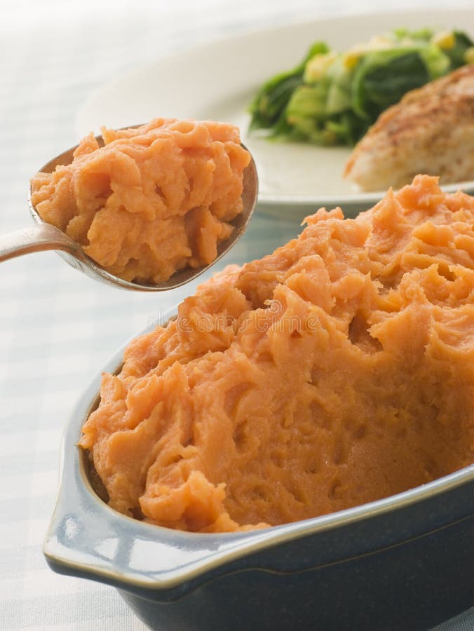 Dish of Sweet Potato Mash with a Spoon Stock Image - Image of meal ...