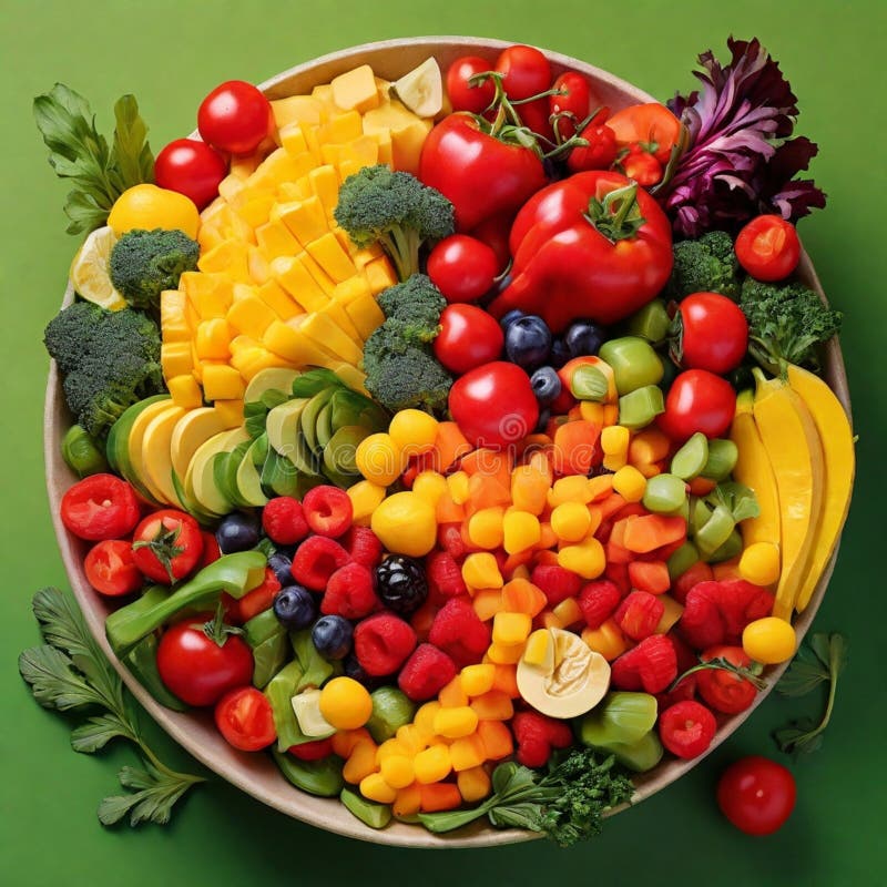 Dish of Vegetables and Fruit Stock Illustration - Illustration of lunch ...