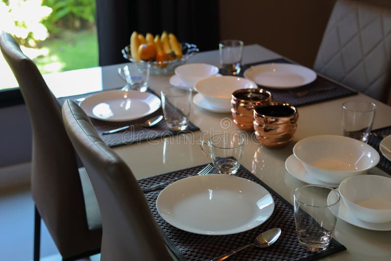 Dish Ware Sets Arrange on Breakfast Table in the Morning Inside Eating ...