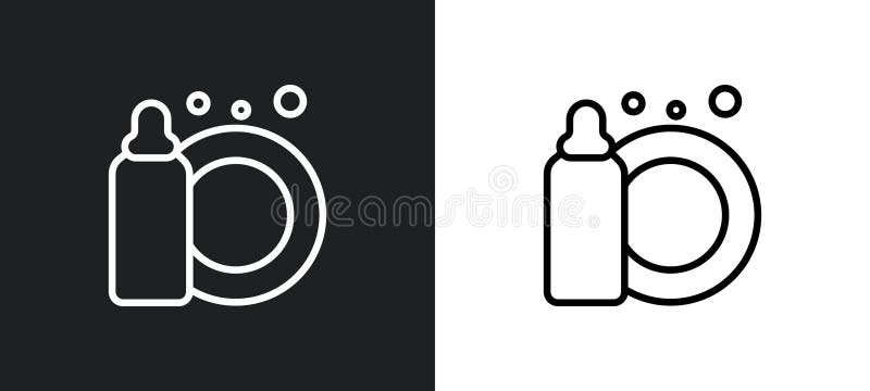 Dish Washing Outline Icon in White and Black Colors. Dish Washing Flat ...