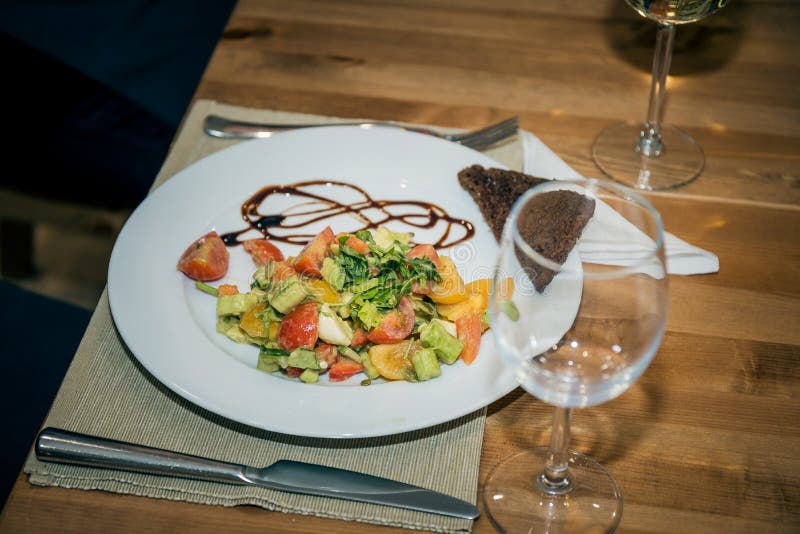 Dish on a White Plate. Finished Dish in the Cafe on the Table Stock ...