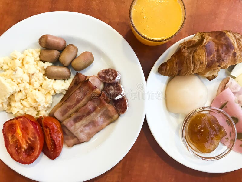 Dishes on breakfast table stock photo. Image of benedict - 152942140