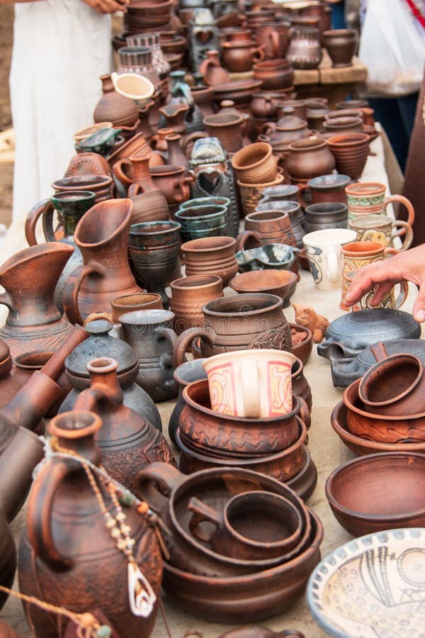 Dishes of Clay of Various Sizes and Shapes Stock Image - Image of ...
