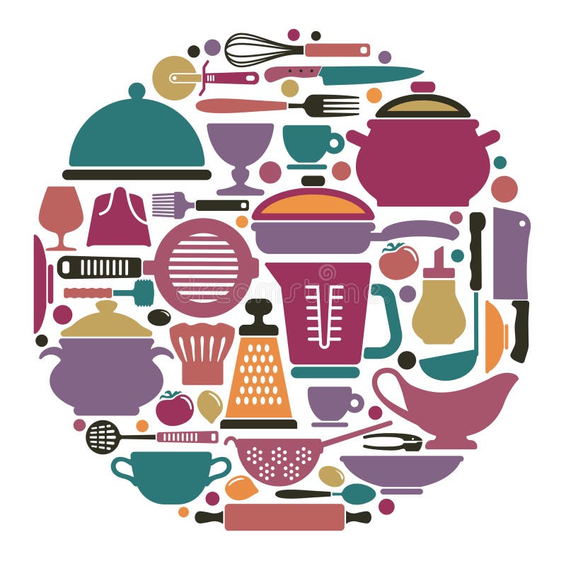 Cooking Utensils and Kitchen Tools in the Form of a Circle Stock Vector ...