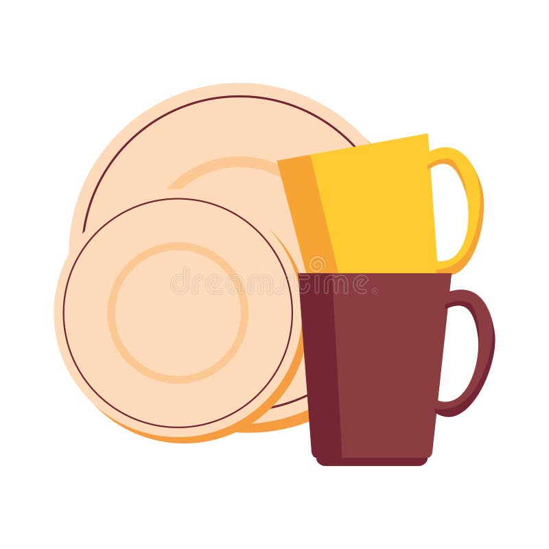 Dishes and Cups Isolated Icon Stock Illustration - Illustration of ...