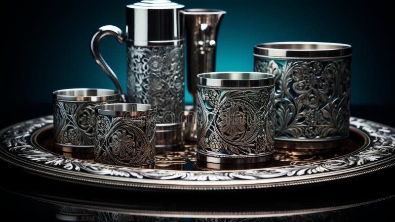Dishes, Cups Made of Antique Silver. Silverware. Silver Products ...