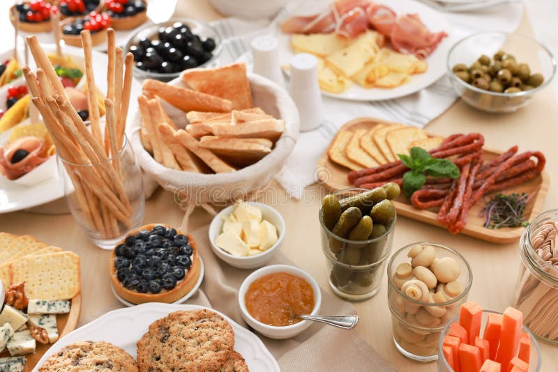 Dishes with Different Food on Table. Luxury Brunch Stock Image - Image ...