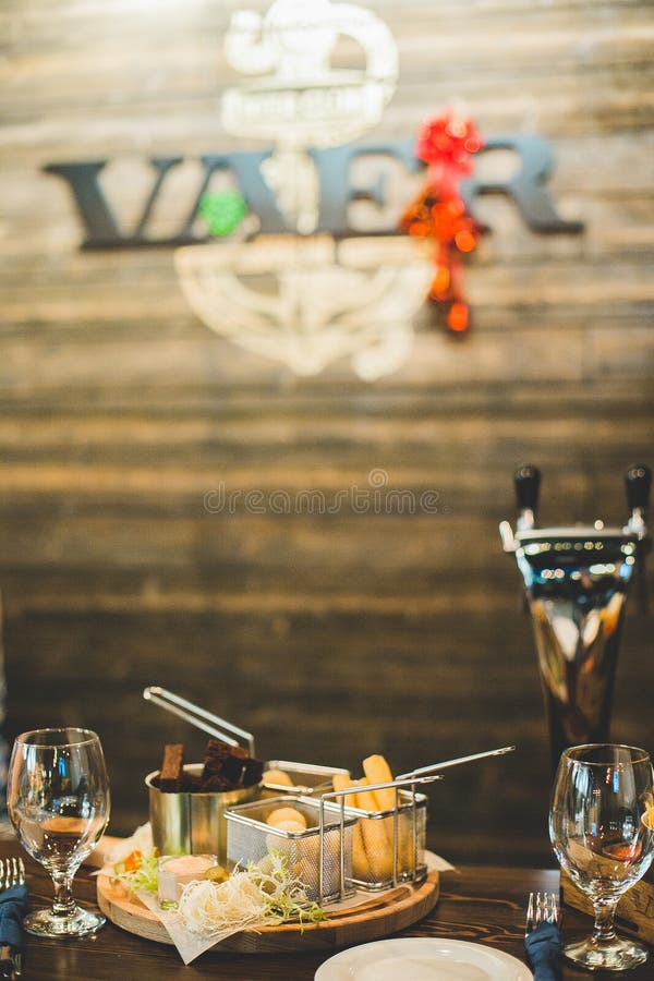 Dishes with Different Snacks on Bar Counter Editorial Image - Image of ...