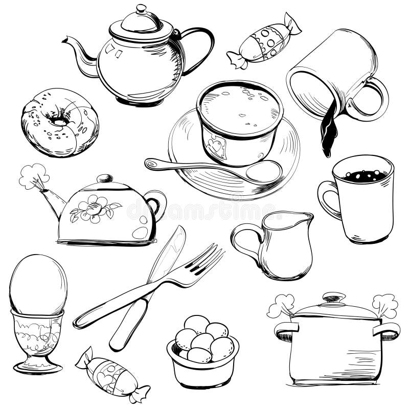 Dishes doodles stock illustration. Illustration of breakfast - 24000311