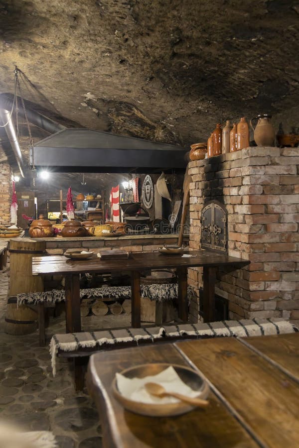 Dishes in a Medieval Tavern, Hungary Stock Image - Image of typical ...