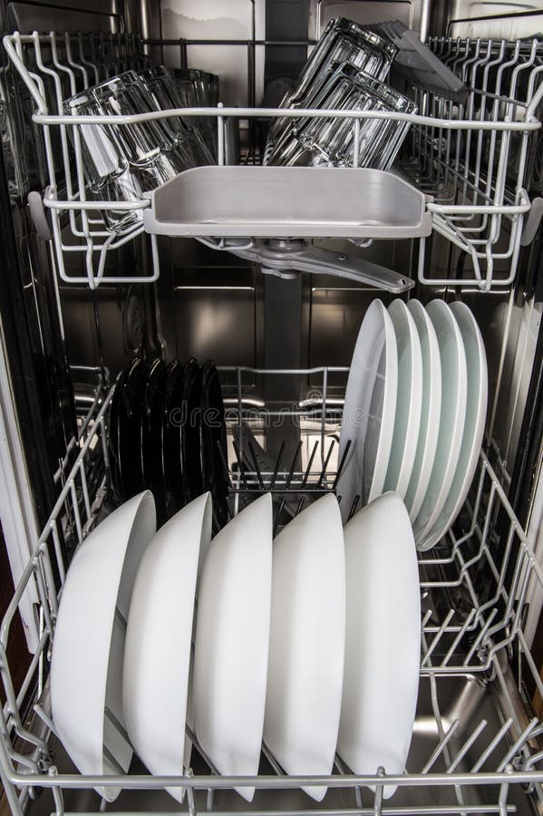 Dishes in a Modern Dishwasher Machine Stock Image - Image of open ...