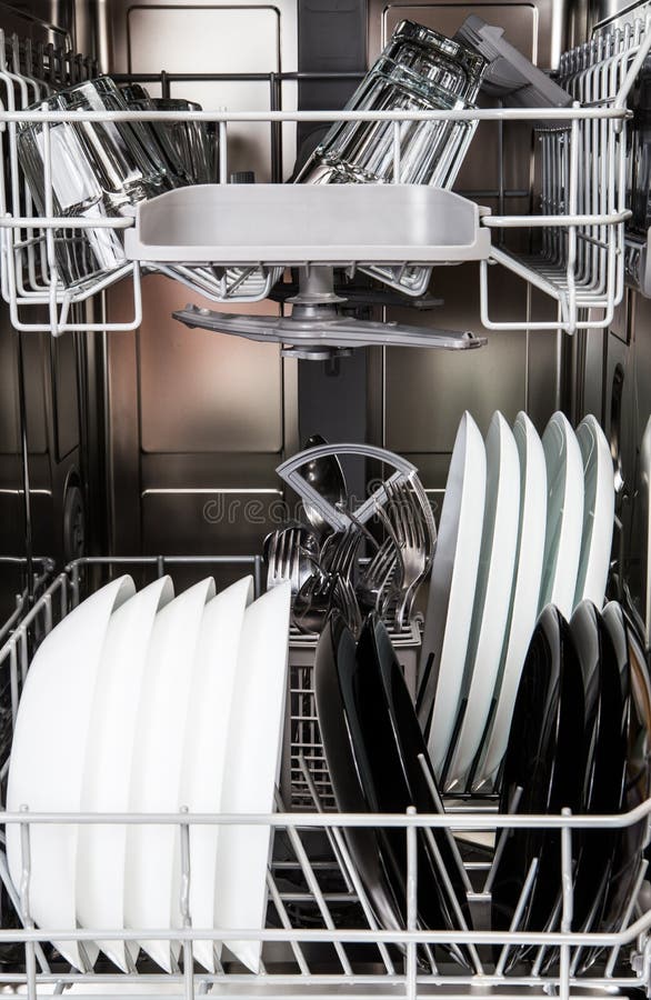 Dishes in a Modern Dishwasher Machine Stock Image - Image of washing ...