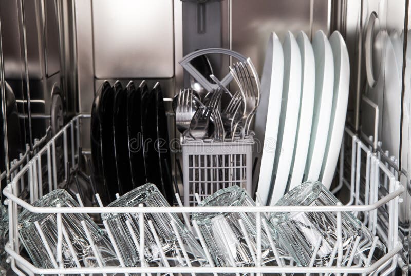 Dishes in a Modern Dishwasher Machine Stock Photo - Image of appliance ...
