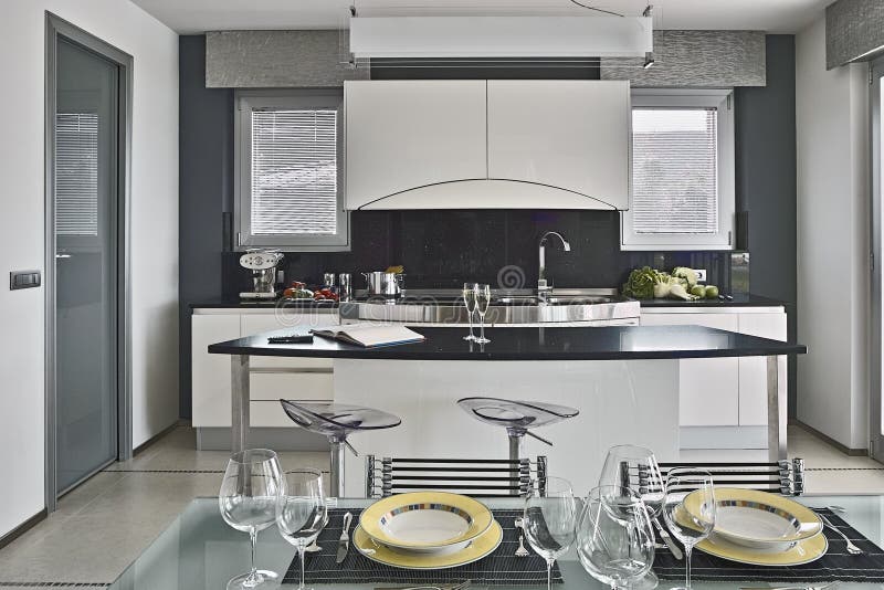 Dishes on the Table in the Modern Kitchen Stock Photo - Image of ...