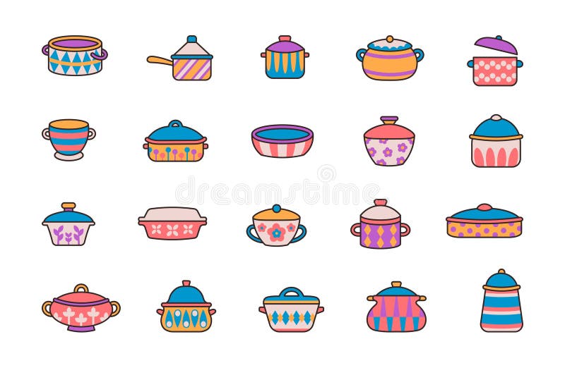 Dishes with Vintage Patterns. Baking Dishes Stock Vector - Illustration ...