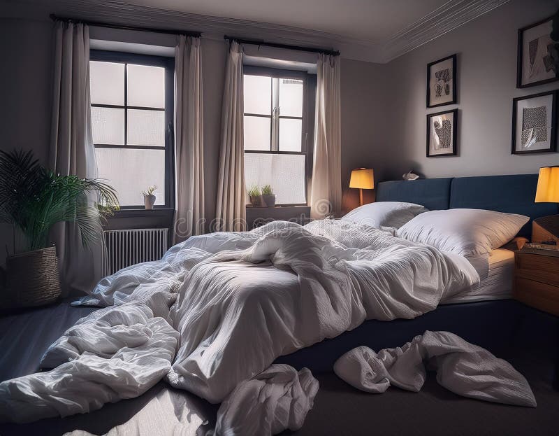 A Disheveled Bed with Tangled Sheets, Conveying the Pain of Sleepless ...